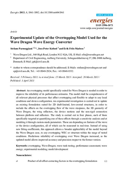 Pdf Experimental Update Of The Overtopping Model Used For The Wave