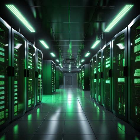 Premium Photo Long Hallway With Rows Of Green Servers In Data Center