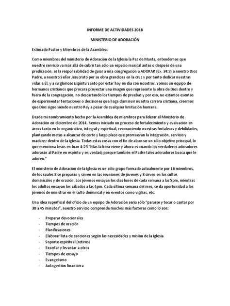 Informe De Actividades Pdf Iglesia Católica Jesús