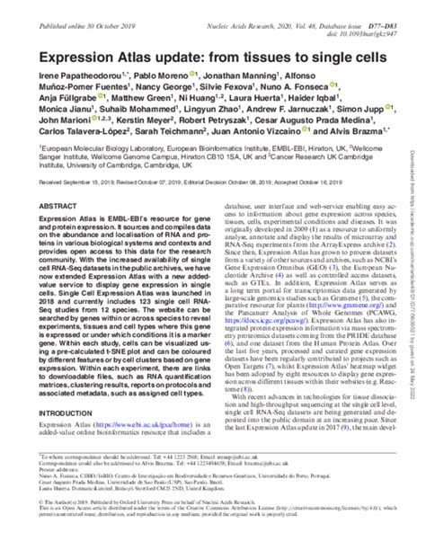 Pdf Expression Atlas Update From Tissues To Single Cells