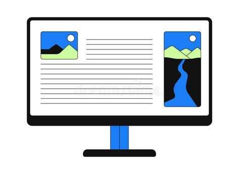 Desktop Monitor With Web Article Layout 2d Cartoon Object Stock Vector
