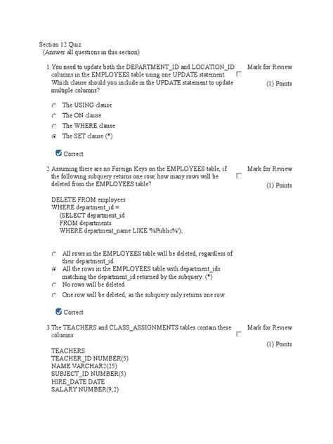 Section 12 Quiz Pdf Data Management Information Technology Management