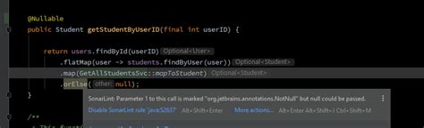 Java Optionalorelsenull Is Marked With Orgjetbrainsannotationsnotnull Stack Overflow