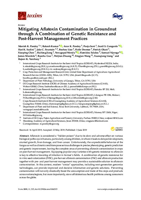 Pdf Mitigating Aflatoxin Contamination In Groundnut Through A