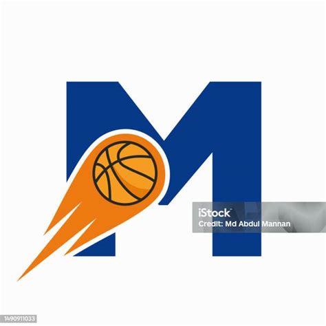 움직이는 농구 아이콘이 있는 문자 M 농구 로고 개념 바스켓 볼 로고 타입 기호 Championship에 대한 스톡 벡터 아트 및 기타 이미지 Championship