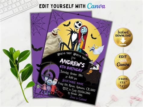 Editable The Nightmare Before Christmas Invitation Happy Halloween