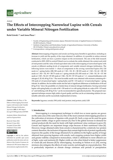 Pdf The Effects Of Intercropping Narrowleaf Lupine With Cereals Under Variable Mineral