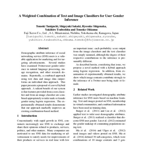 a weighted combination of text and image classifiers for user gender