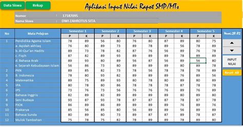 Aplikasi Input Nilai Rapot Smp Mts Versi Excel 20 02 Ruang Excel