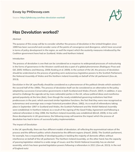 has devolution worked essay example