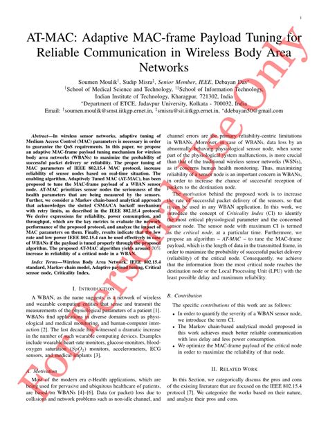 PDF AT MAC Adaptive MAC Frame Payload Tuning For Reliable Communication In Wireless Body Area