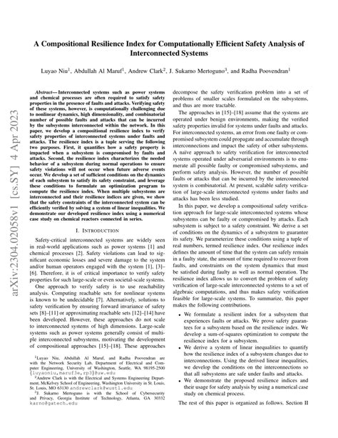 Pdf A Compositional Resilience Index For Computationally Efficient Safety Analysis Of