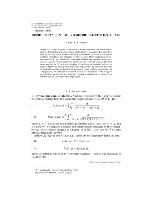 Pdf Series Expansions Of Symmetric Elliptic Integrals