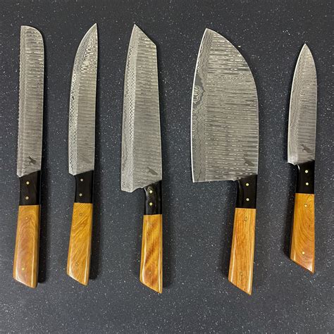Set De 5 Cuchillos De Cocina De Acero Damasco Rauka
