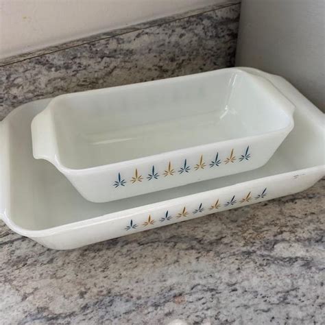 Fire King Atomic Starburst Casserole And Loaf Pan Set 1960s