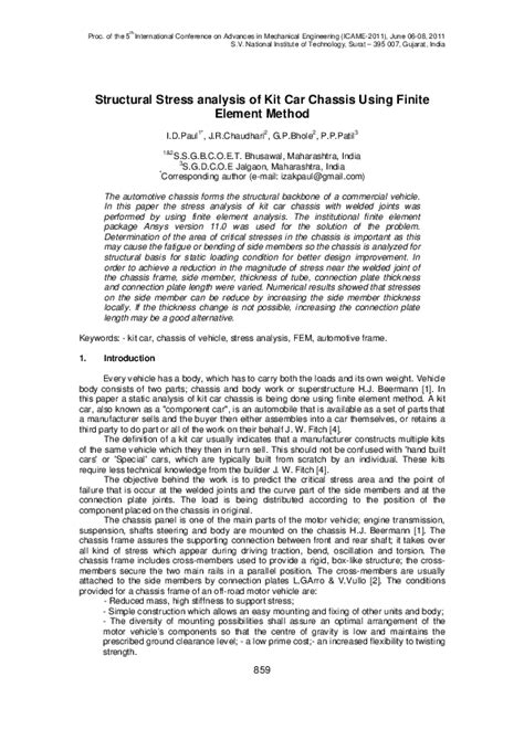 Pdf Structural Stress Analysis Of Kit Car Chassis Using Finite