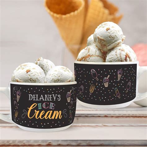 Personalized Chalkboard Ice Cream Bowl With Handle Ceramic