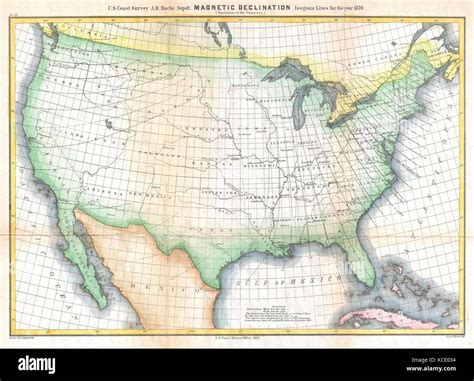1870 Us Coast Survey Map Showing Magnetic Declination In The United
