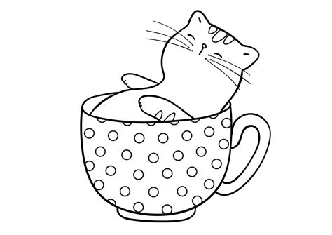 찻잔 속 고양이 색칠 공부 도안 무료 색칠공부 도안