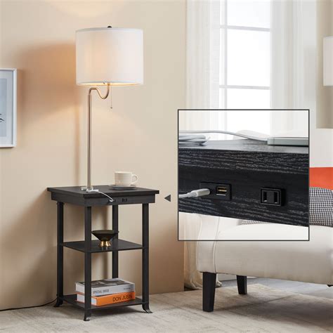 Costway Floor Lamp With End Table And Usb Charging Ports 360° Rotatable