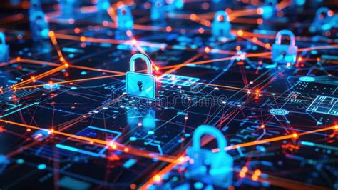 Futuristic Cybersecurity Network With Digital Shields And