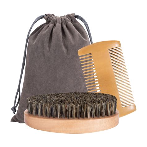 3pc Beard Comb Brush Set With Natural Boar Bristle And Wood Combs Men