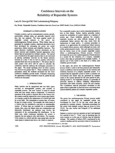 Confidence Intervals On The Reliability Of Repairable Systems Pdf