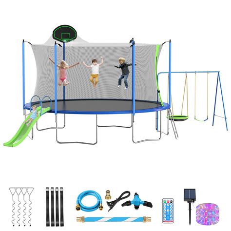 Lyromix 12ft Trampoline With Slide And Swings Large Outdoor Trampolin