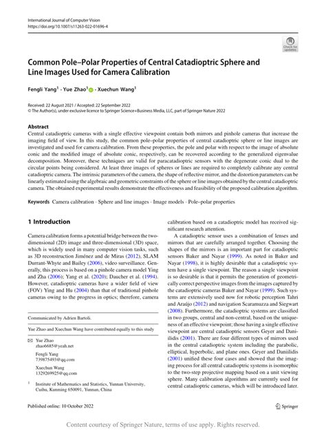 Common Polepolar Properties Of Central Catadioptric Sphere And Line Images Used For Camera