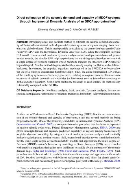 Pdf Direct Estimation Of Seismic Demand And Capacity Of Multidegree