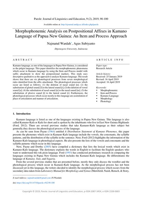 Pdf Morphophonemic Analysis On Postpositional Affixes In Kamano