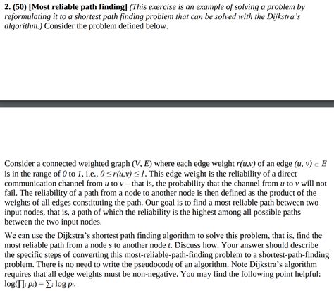 Solved 2 50 Most Reliable Path Finding This Exercise