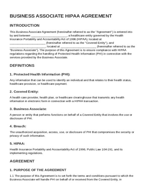 Business Associate Hipaa Agreement Template Fill Out And Sign Online