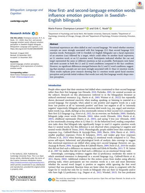 Pdf How First And Second Language Emotion Words Influence Emotion Perception In Swedish