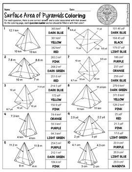 Surface Area Of Pyramids Math Color By Number Or Quiz Pyramids How