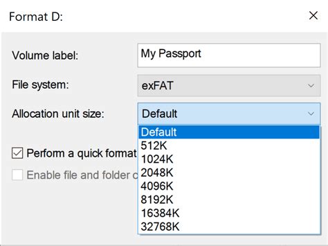 Exfat Allocate Unit Size When Formatting