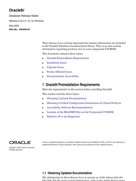 Oracle9i Database Release Notes Pdf Oracle Database Active Directory