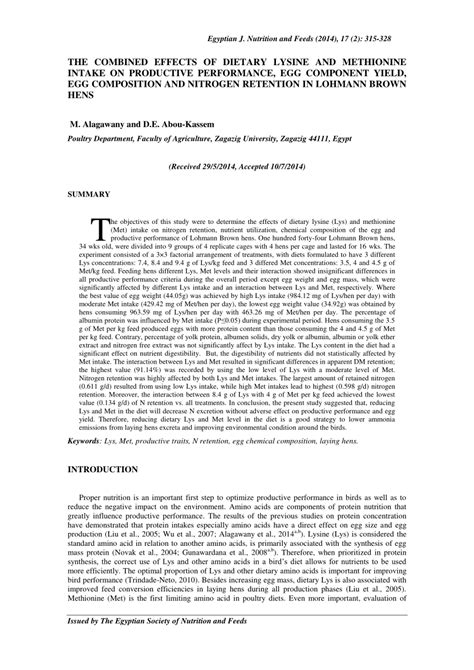 Pdf The Combined Effects Of Dietary Lysine And Methionine Intake On Productive Performance
