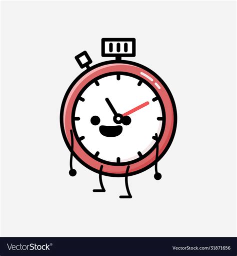 Cute Sport Timer Mascot Character In Flat Design Vector Image