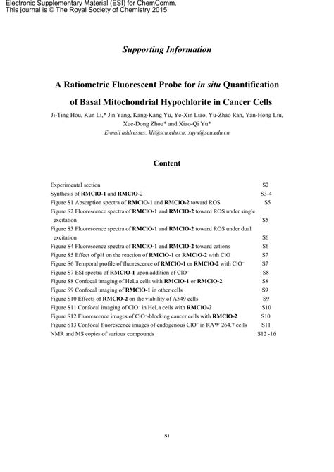 Pdf A Ratiometric Fluorescent Probe For In Situ Quantification Of Basal Mitochondrial