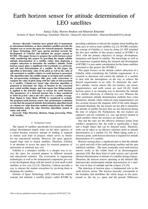 Pdf Earth Horizon Sensor For Attitude Determination Of Leo Satellites