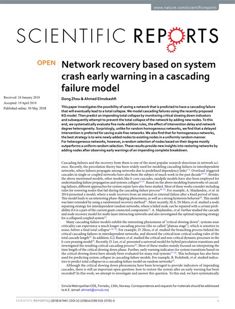 PDF Network Recovery Based On System Crash Early Warning In A
