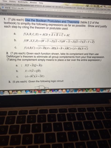 Solved Use The Boolean Postulates And Theorems Table Of Chegg