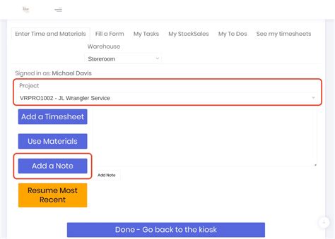 adding a note in the workguru browser kiosk workguru support portal