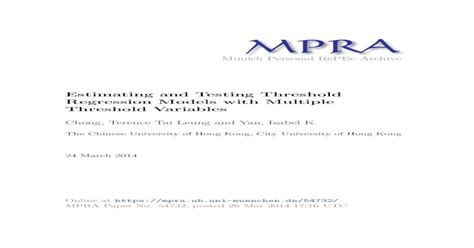 Estimating And Testing Threshold Regression Models With · Estimating