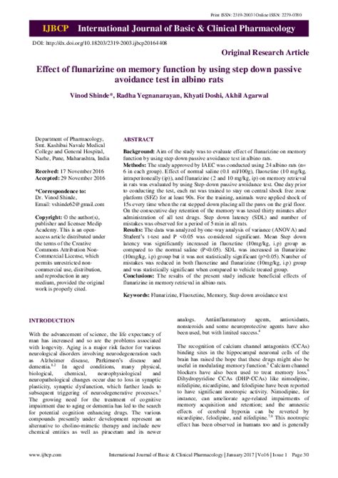 Pdf Effect Of Flunarizine On Memory Function By Using Step Down Passive Avoidance Test In