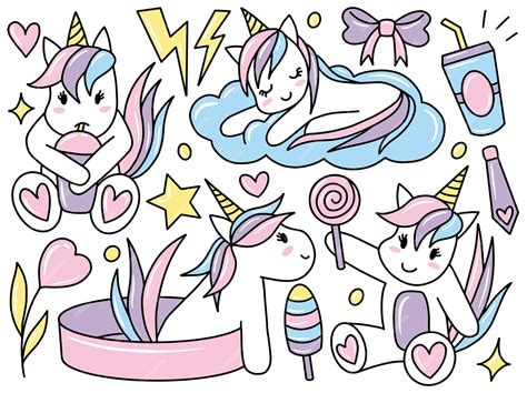 Premium Vector Unicorn Doodle Clip Art Collection