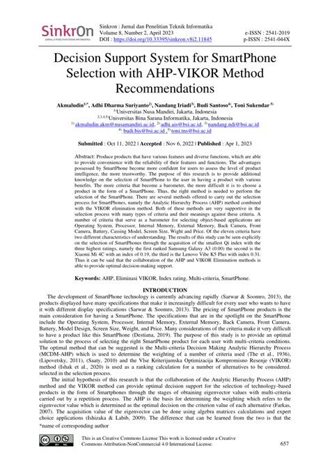 Pdf Decision Support System For Smartphone Selection With Ahp Vikor