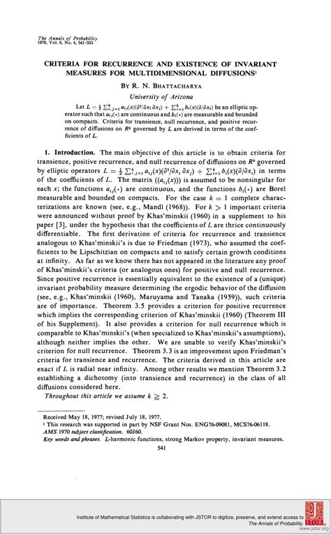 Pdf Criteria For Recurrence And Existence Of Invariant Measures For Multidimensional Diffusions