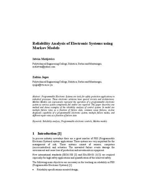 Pdf Reliability Analysis Of Electronic Systems Using Markov Models Dokumentips